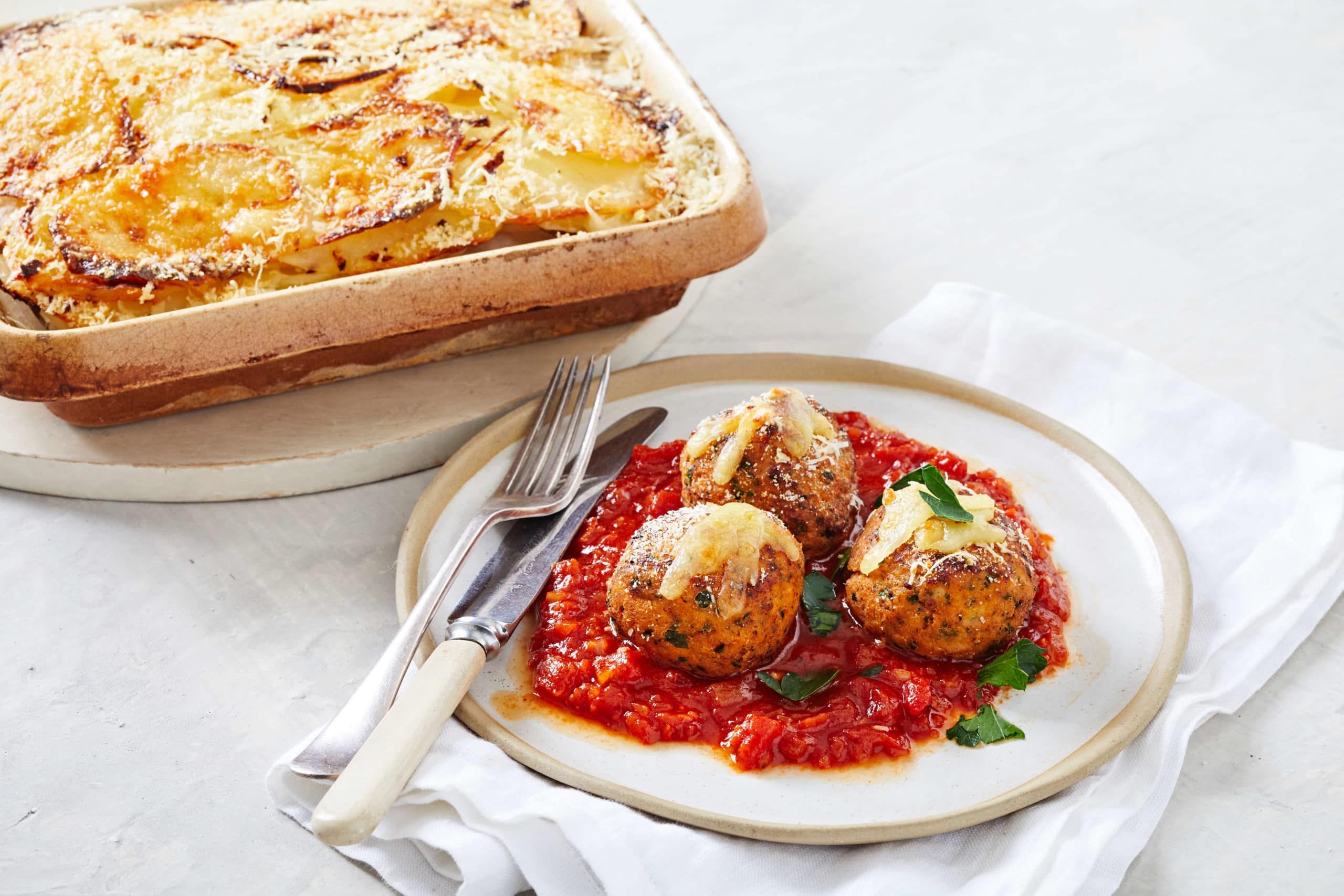 Spanish Style Gratinated Chicken Meatballs Braised in Homemade Tomato ...